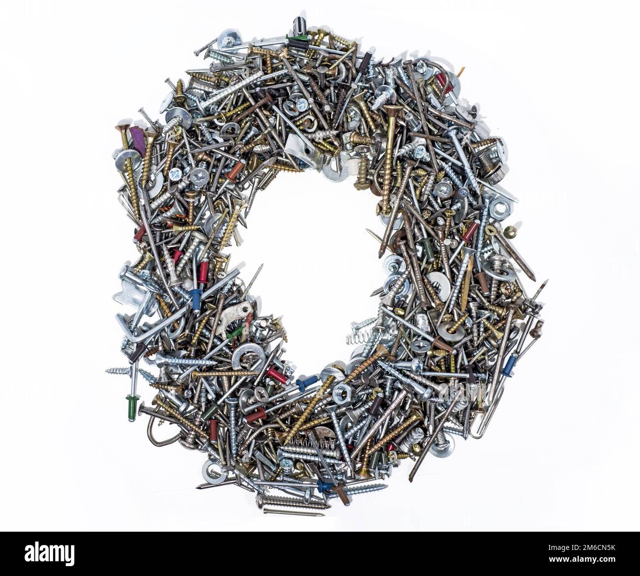 A lot of cogs, screws, bolts and moods on a white background Stock ...