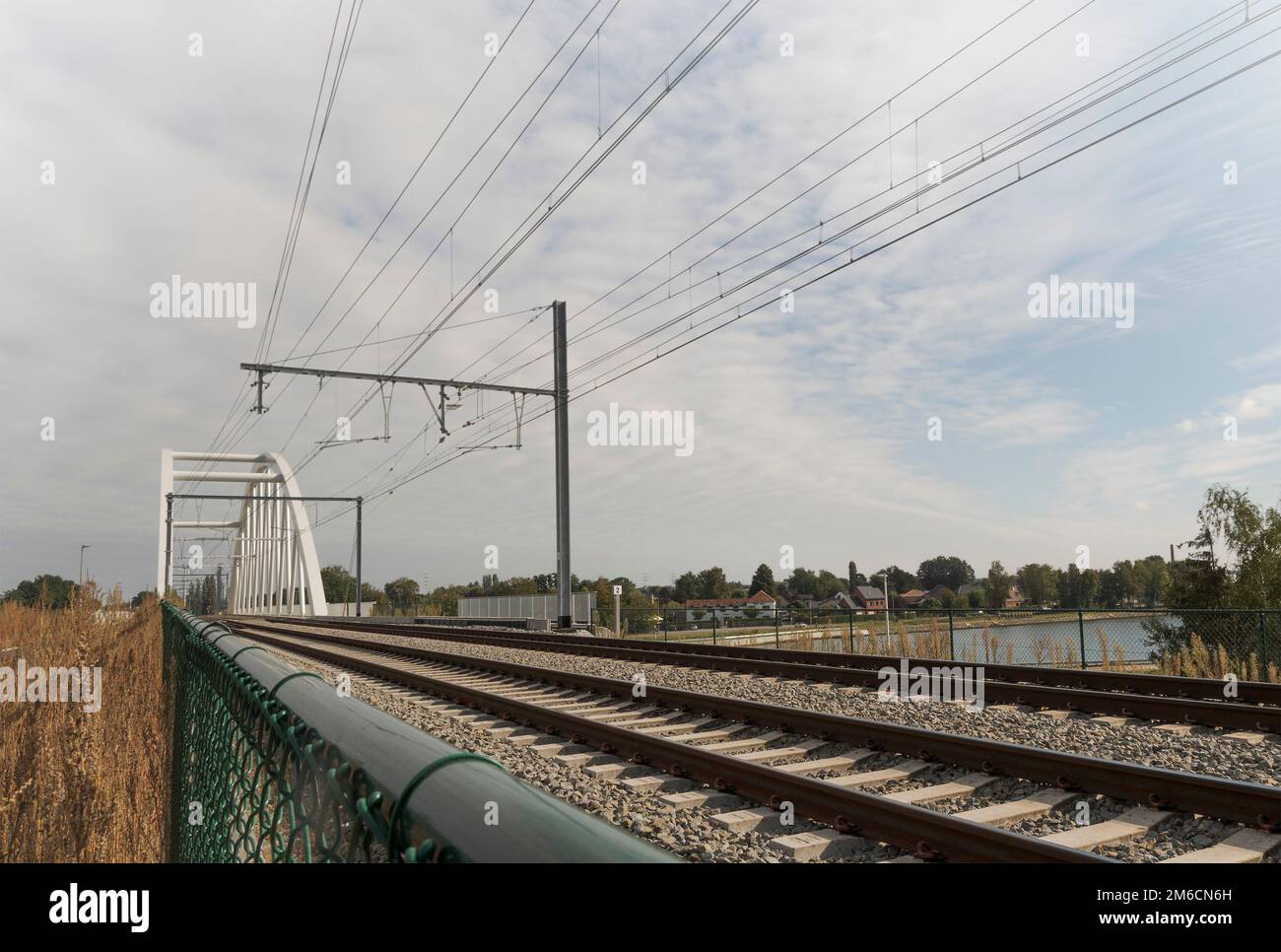 Hasselt. Limburg - Belgium 21-09-2021. Fencing of railway tracks and railway bridge in the ...