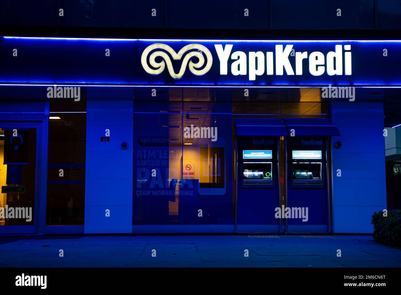 Turkish banks - Yapikredi colorful bank buildings illuminated at night ...