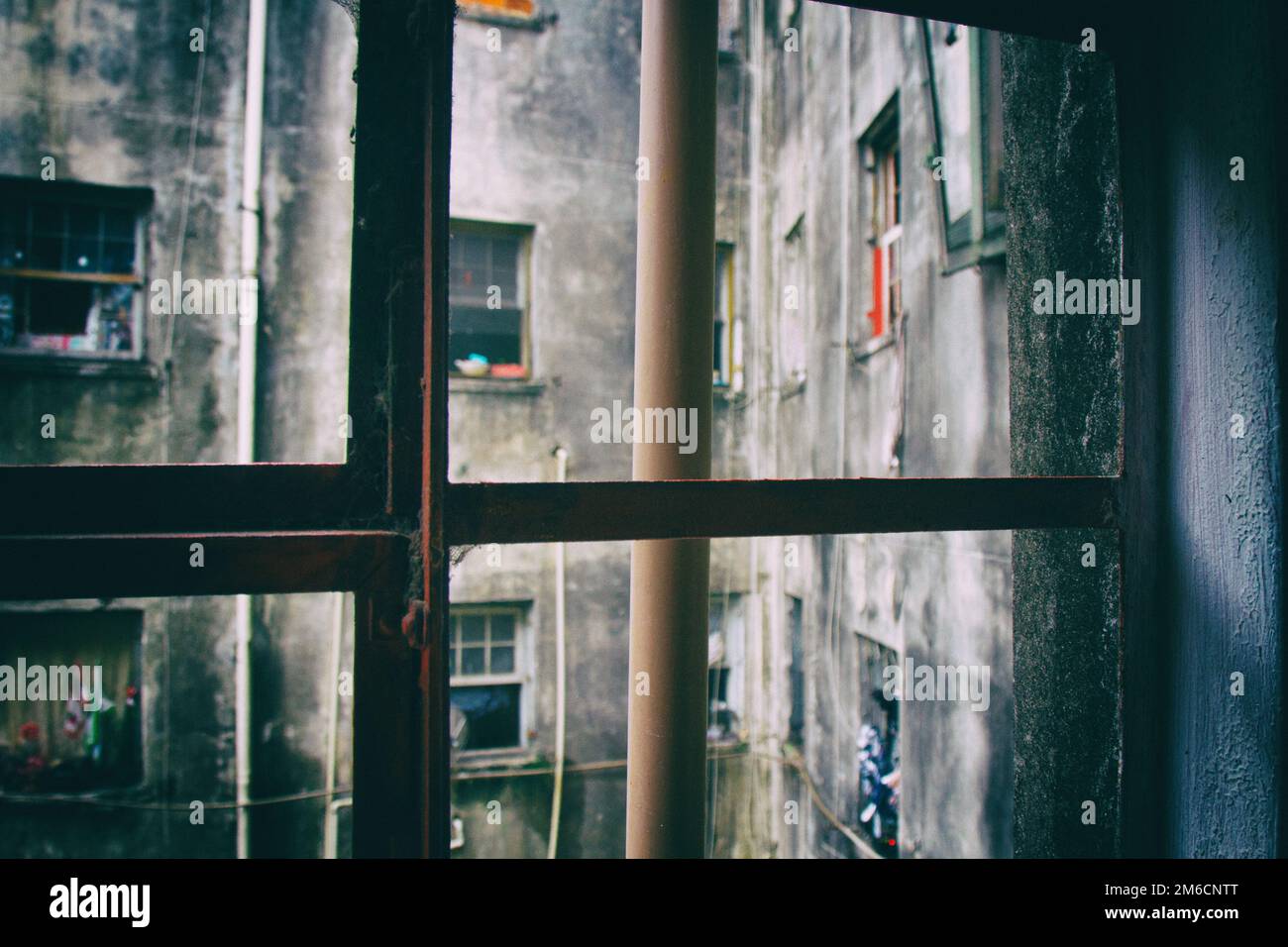 Pipes and windows from a rotten frame Stock Photo - Alamy