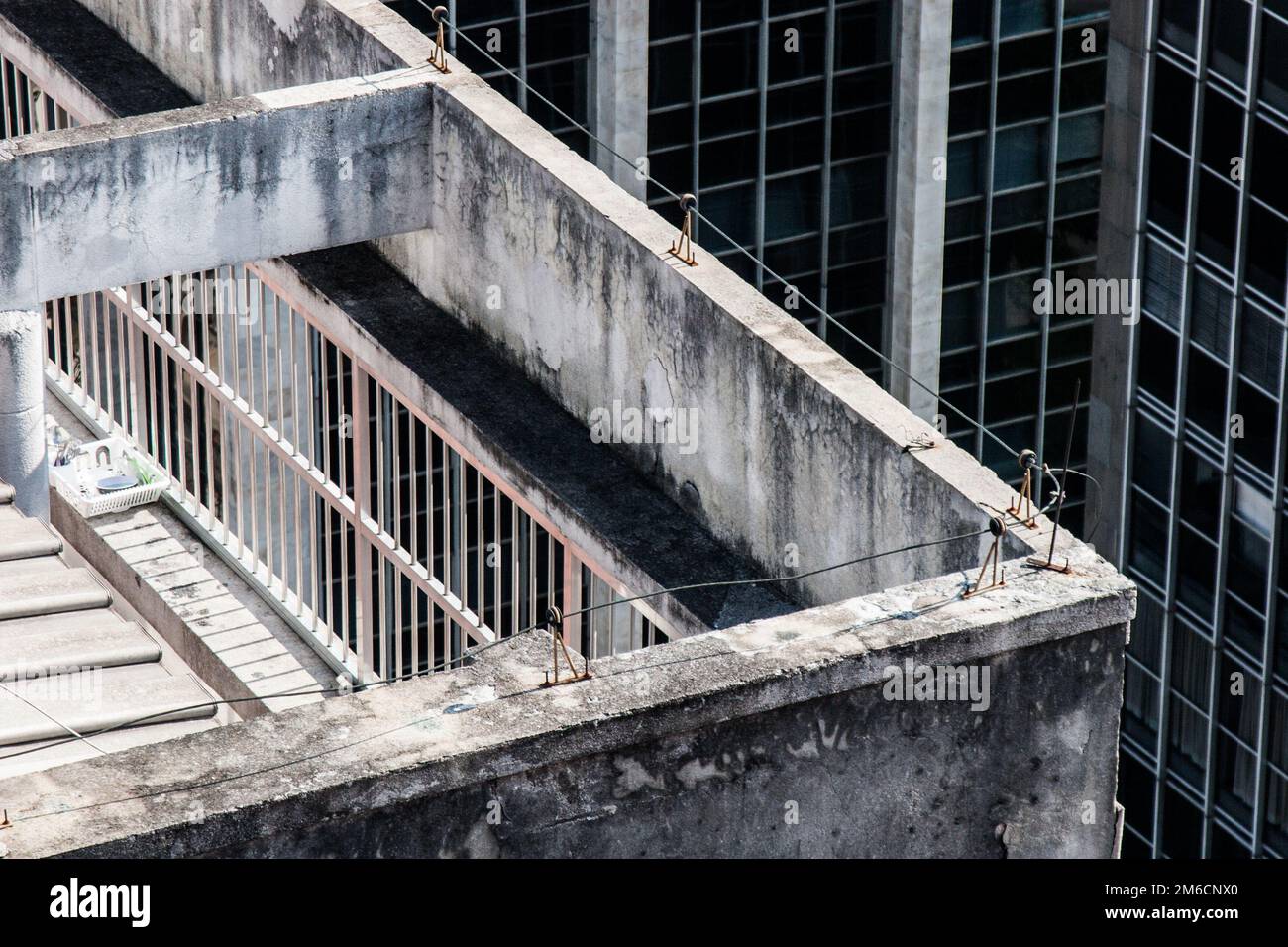 Detail of the terrace on the roof of an old aged building Stock Photo ...