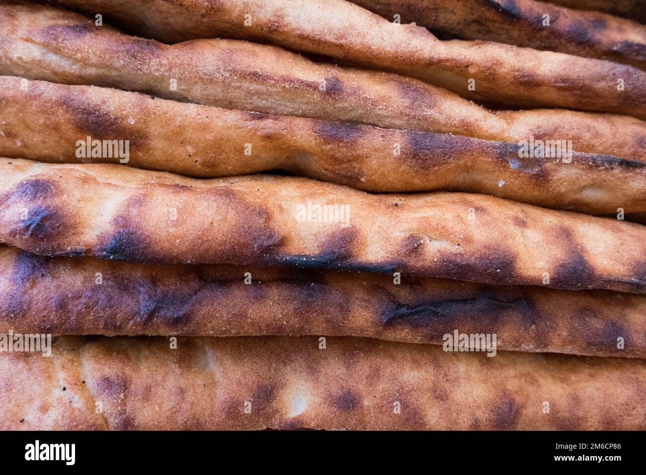Fresh focaccia bread stand at a street organic food market Stock Photo ...