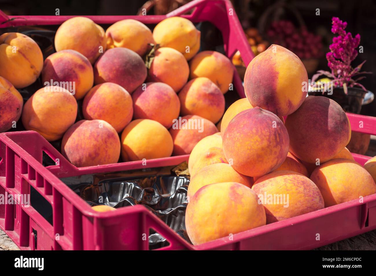 Summer fruits in box. Sunny summer day. Healthy food photo Stock Photo ...