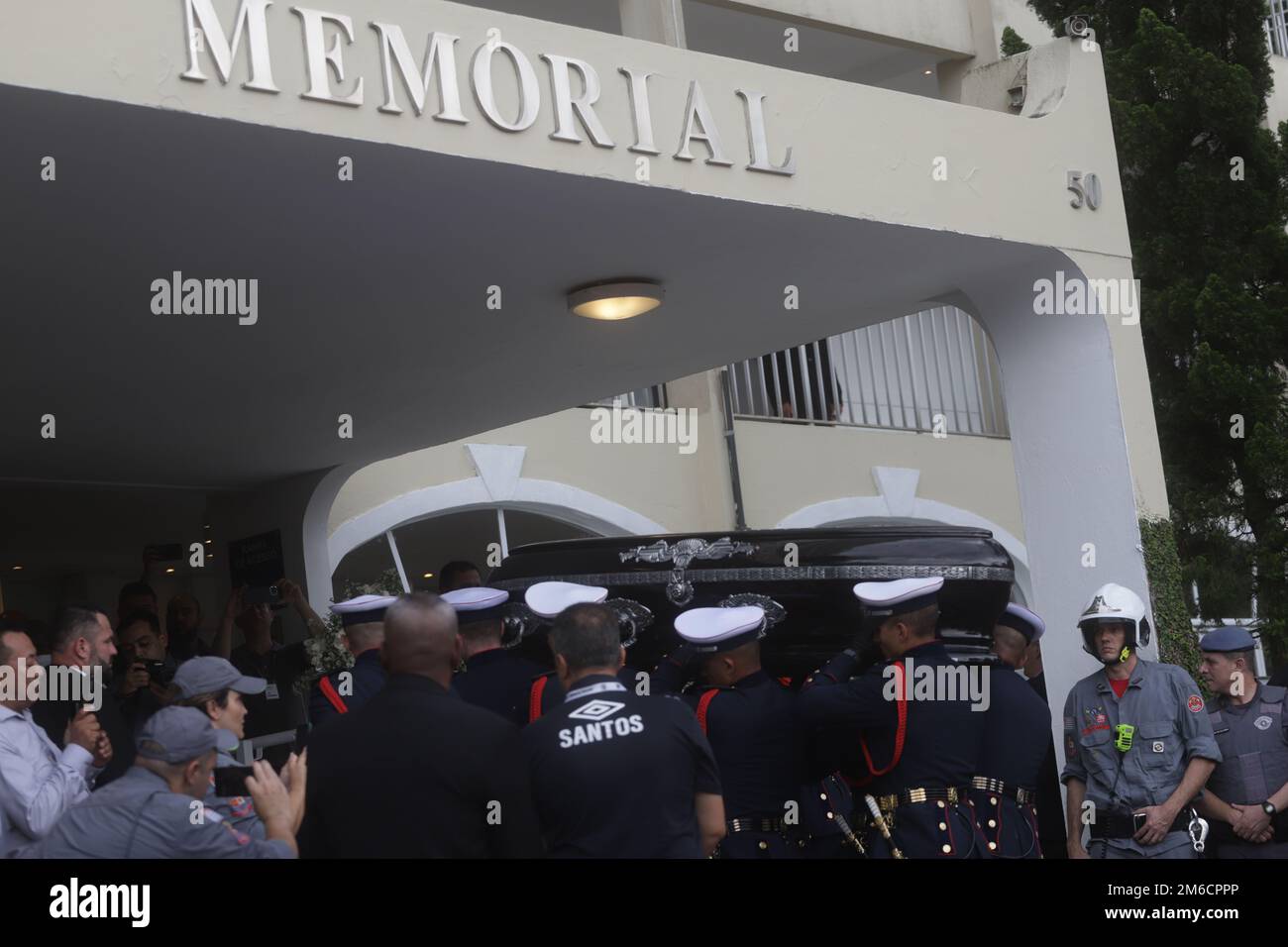 Santos. 3rd Jan, 2023. The coffin of the Brazilian football legend Pele ...