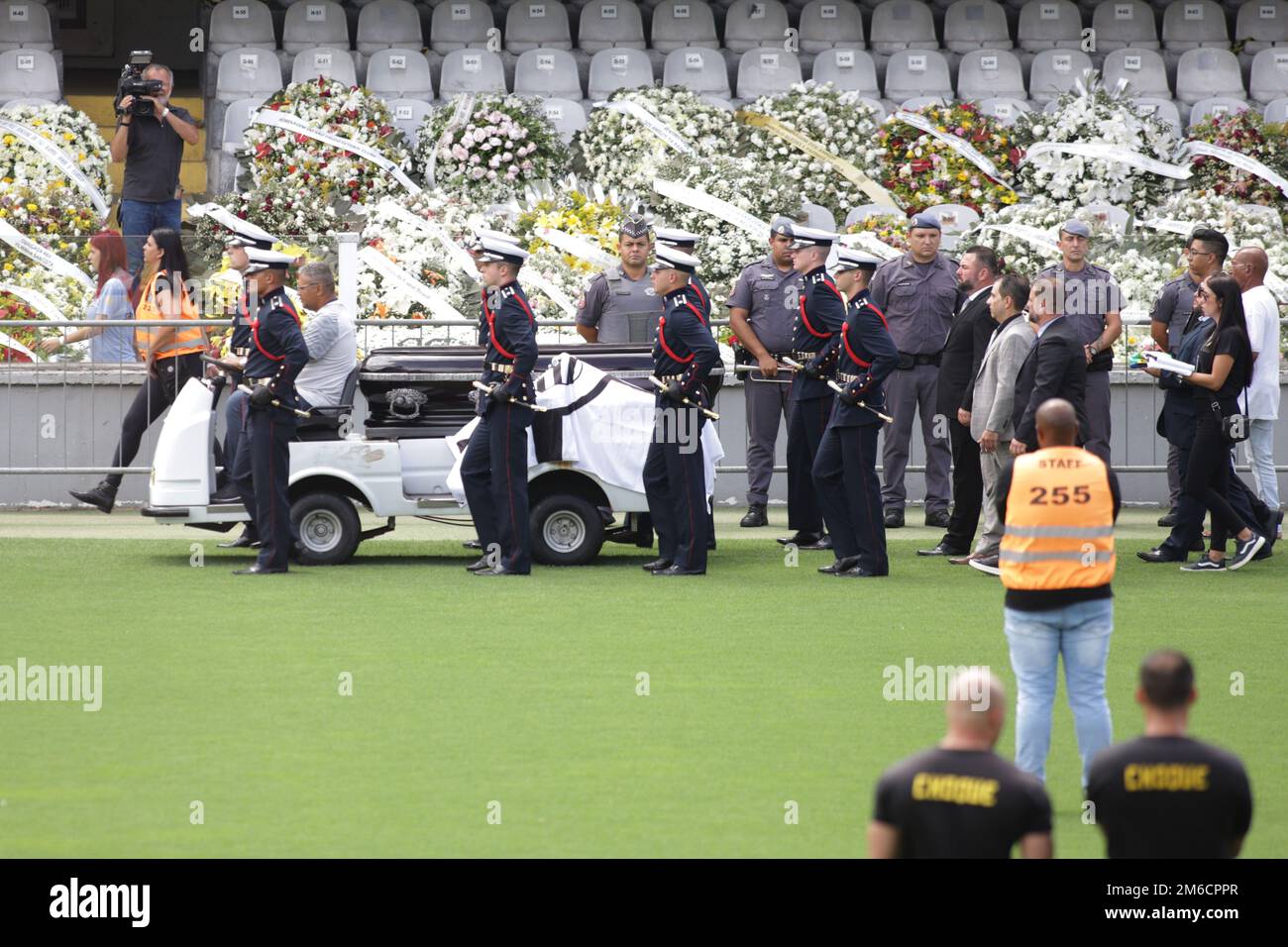 Santos. 3rd Jan, 2023. The coffin of the Brazilian football legend Pele ...