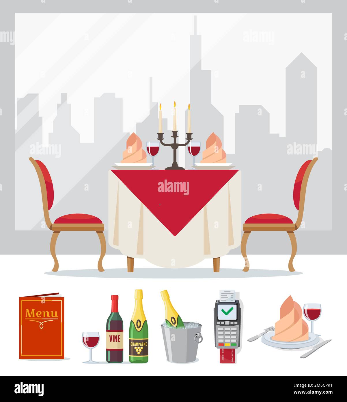 Set of restaurant colorful icon in flat style, cafe Stock Photo - Alamy