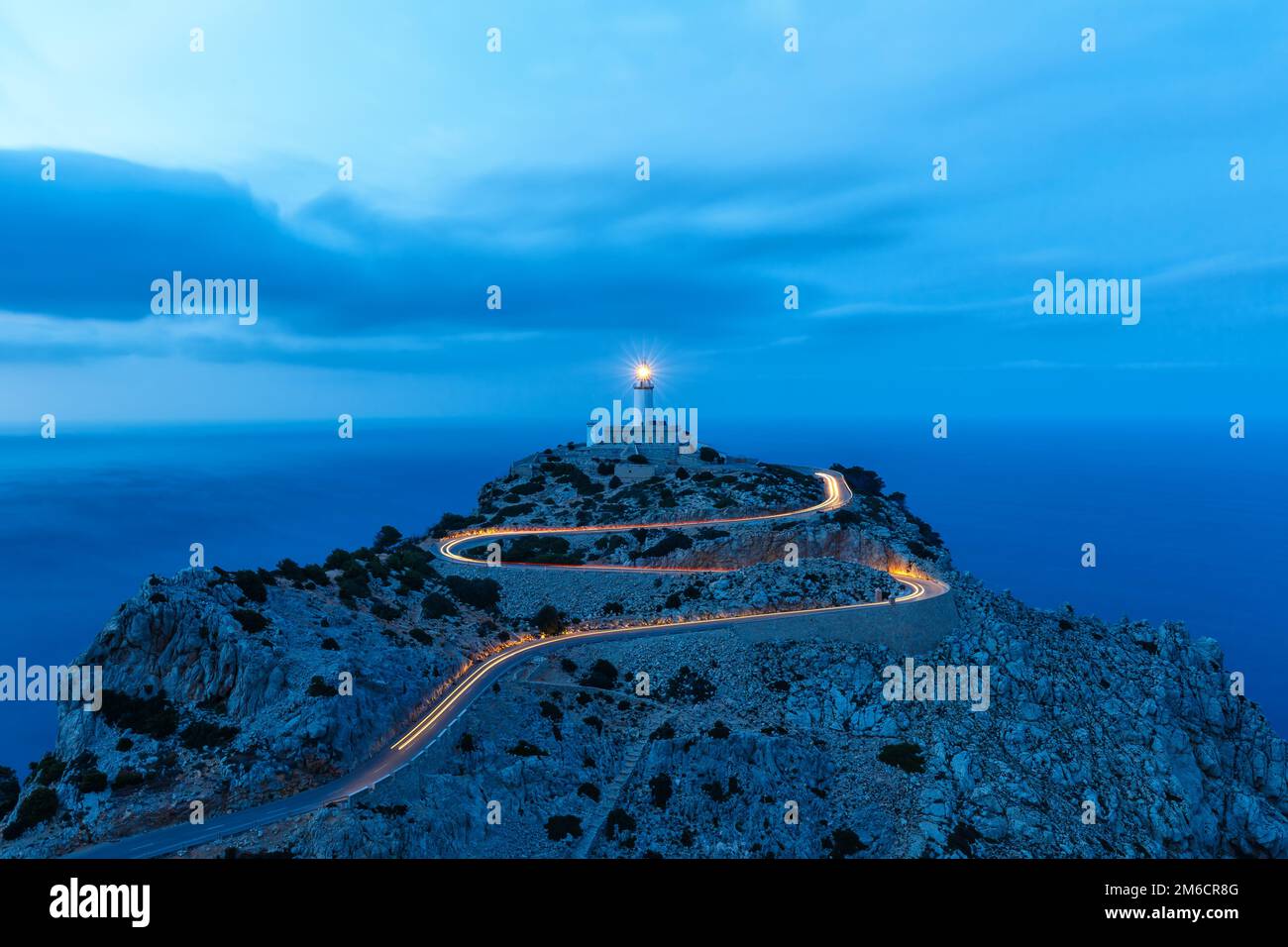 Majorca Cap Formentor evening night lighthouse sea text free space ...