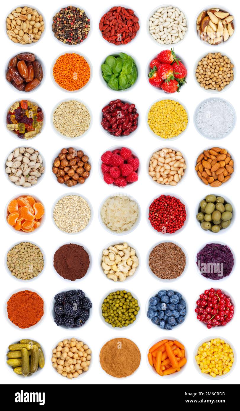 Fruits Berries Vegetables Fruit Nuts from above isolated portrait ...
