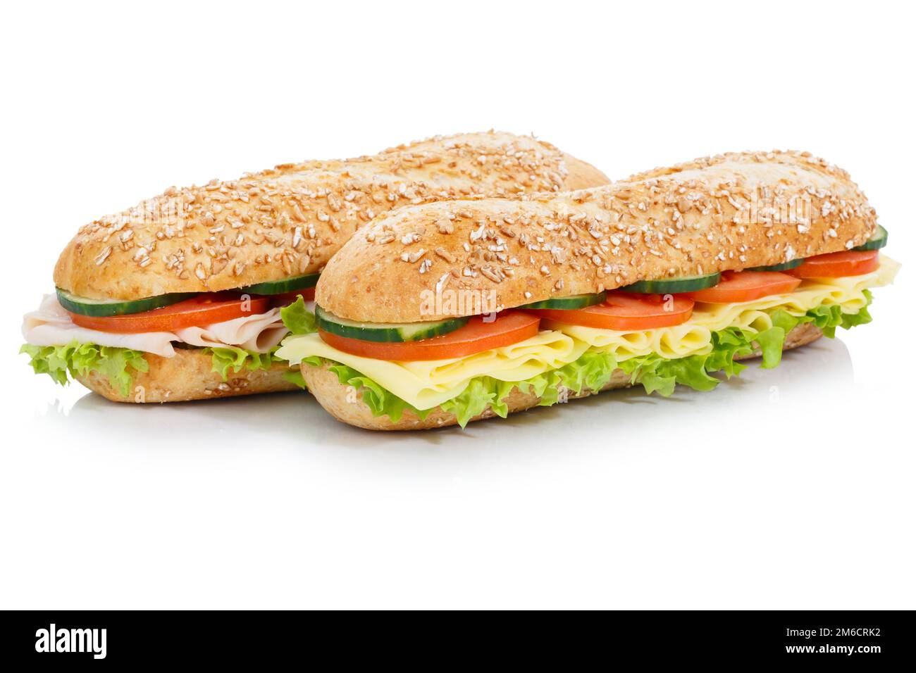 Baguette roll with cheese and ham sandwich cutout isolated Stock Photo ...