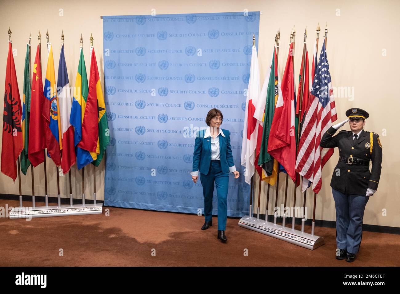 Switzerland Ambassador Pascale Christine Baeriswyl stands next to his ...