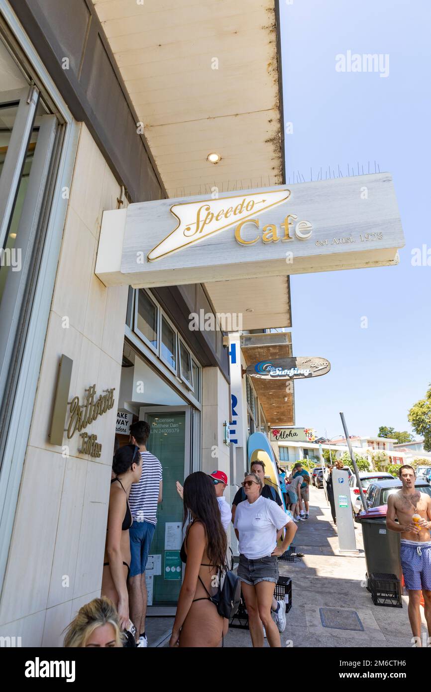 Young people at Speedo cafe in Bondi Beach Sydney ordering food and ...