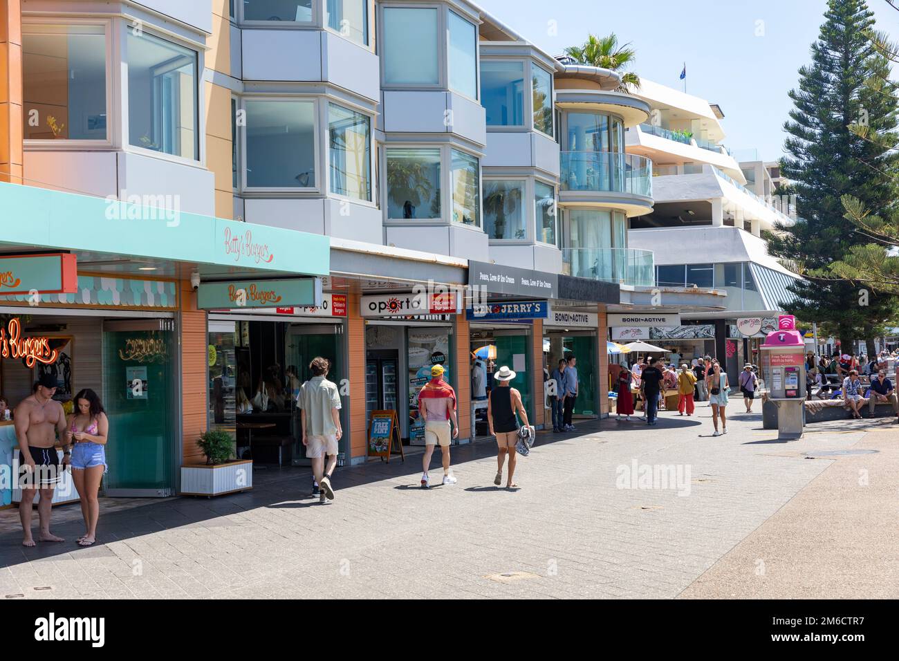 Campbell Parade Bondi Beach shops and food outlets beneath apartments ...