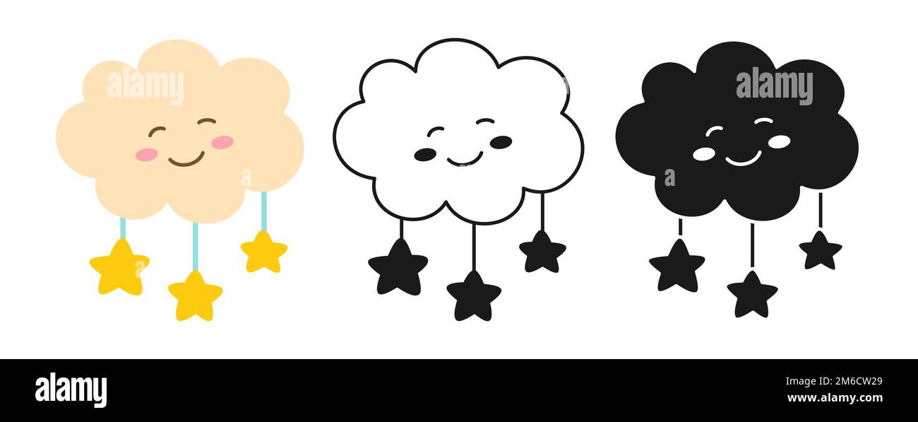 Cloud with smiling face icon cute cartoon style set. Abstract comic ...