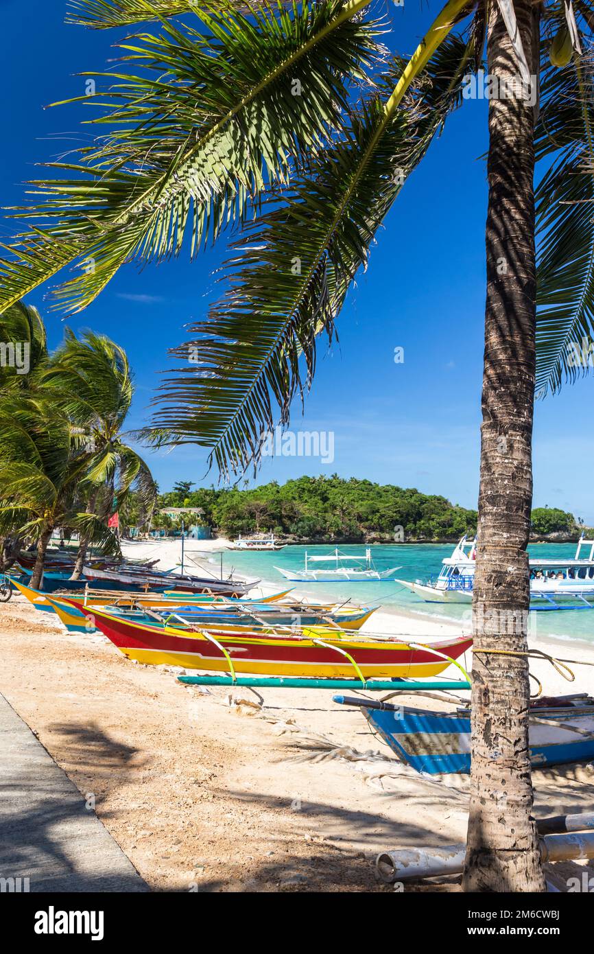 Traditional Philippine double-outrigger boat, known as bangka, banca ...