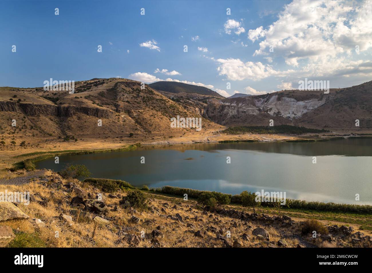 Lake in the crater of an extinct volcano. Acigol lake, Turkey Stock ...