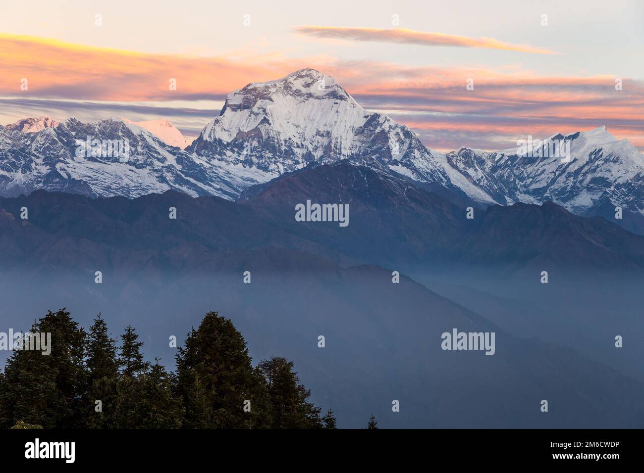 Sunrise in the mountains. Annapurna range, Himalayas, Nepal Stock Photo ...