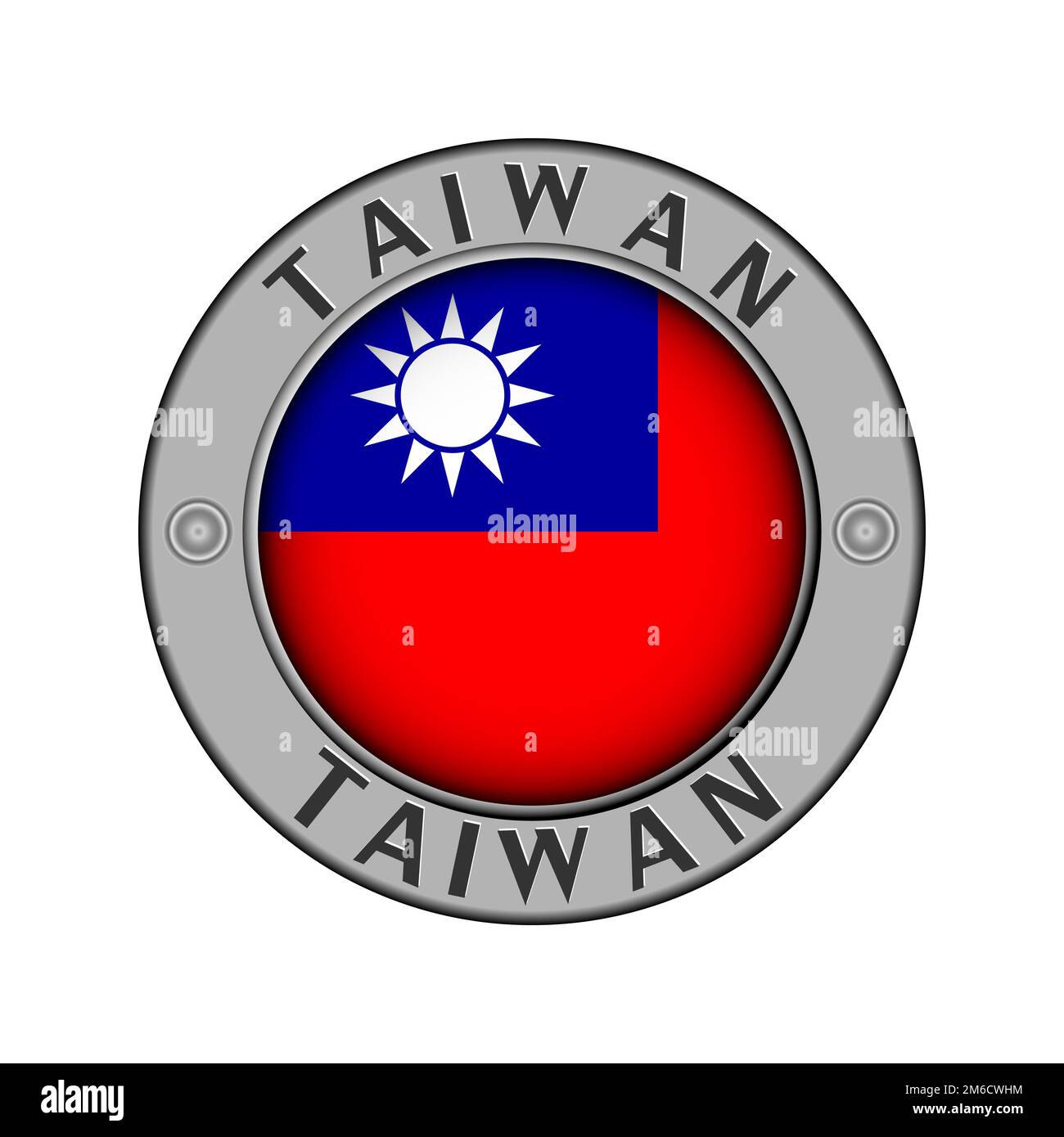 Medallion with the name of the country of Taiwan and a round flag Stock ...