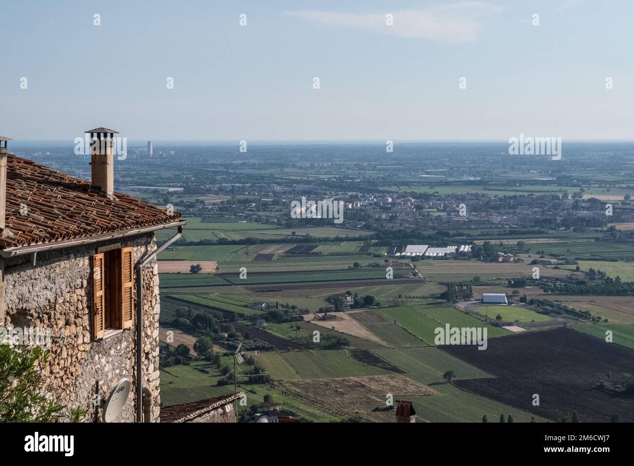 View of the valley from an ancient stone medieval residence Stock Photo ...