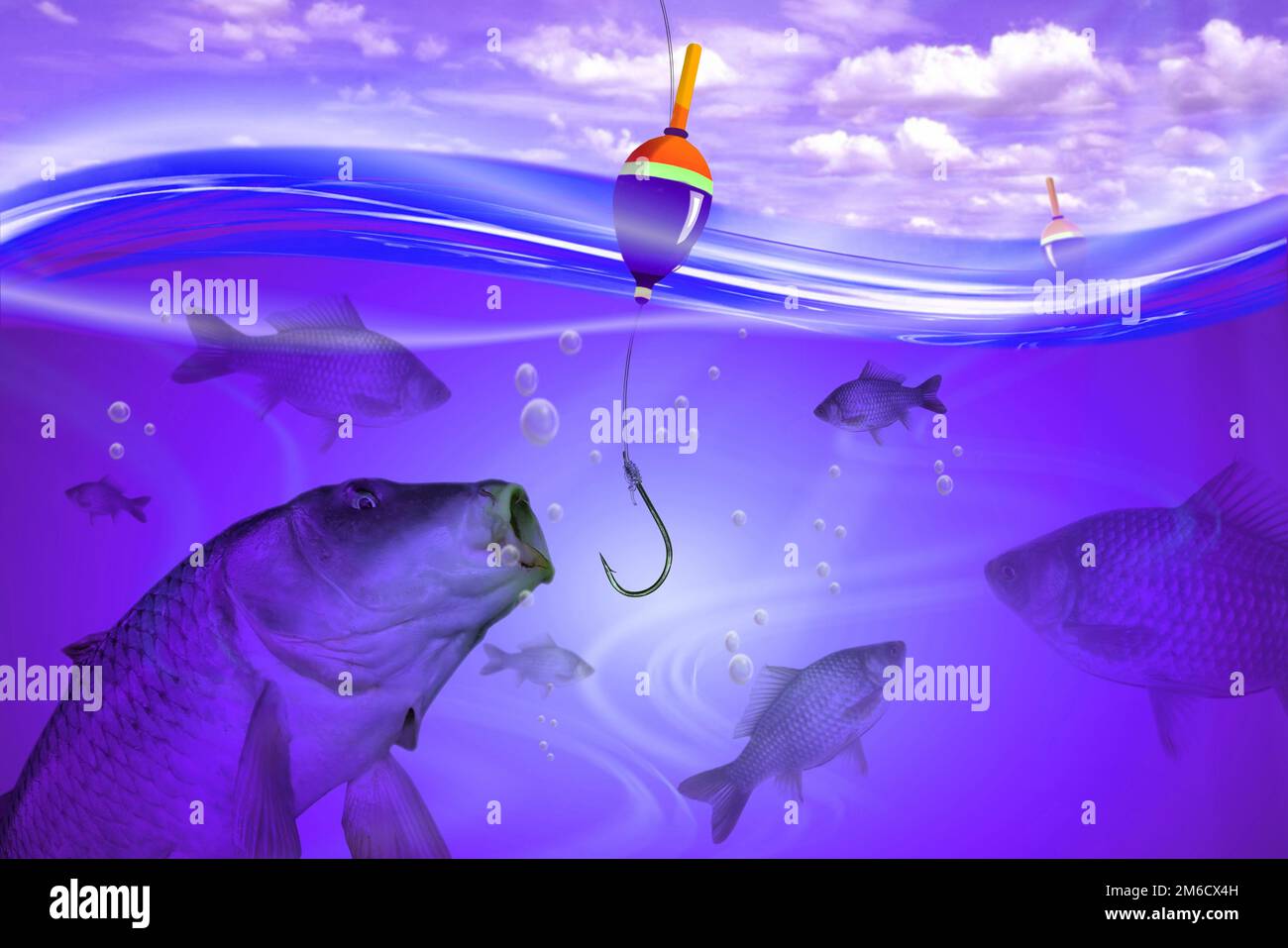 Fishing in deep blue water lake Stock Photo - Alamy
