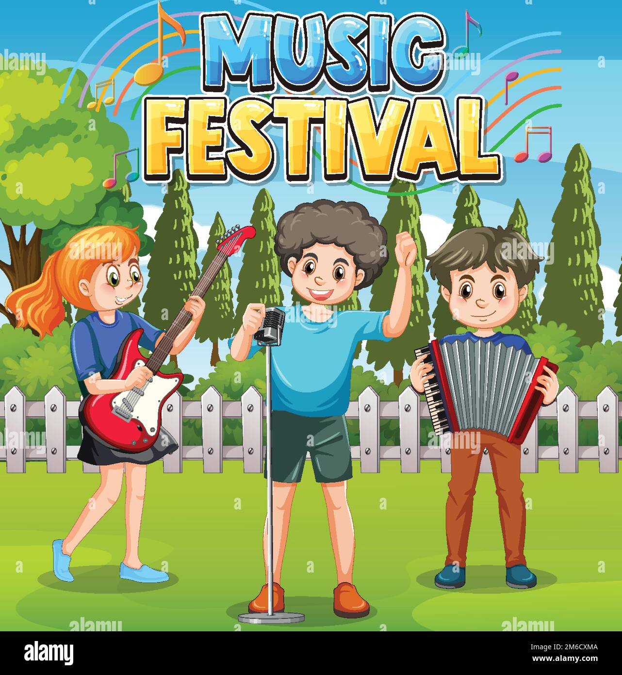 Kids music band at park illustration Stock Vector Image & Art - Alamy