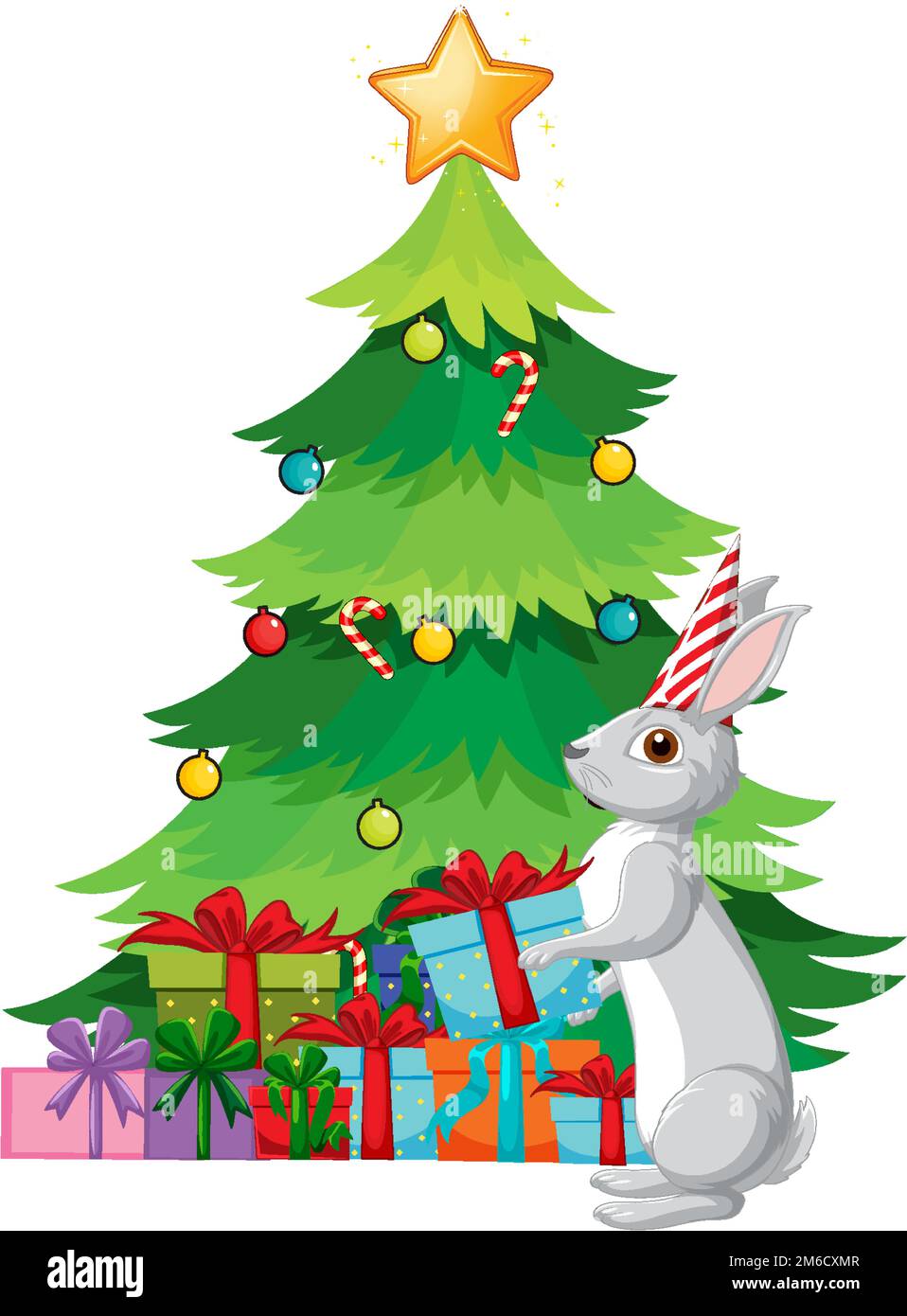 Christmas tree with rabbit illustration Stock Vector Image & Art - Alamy