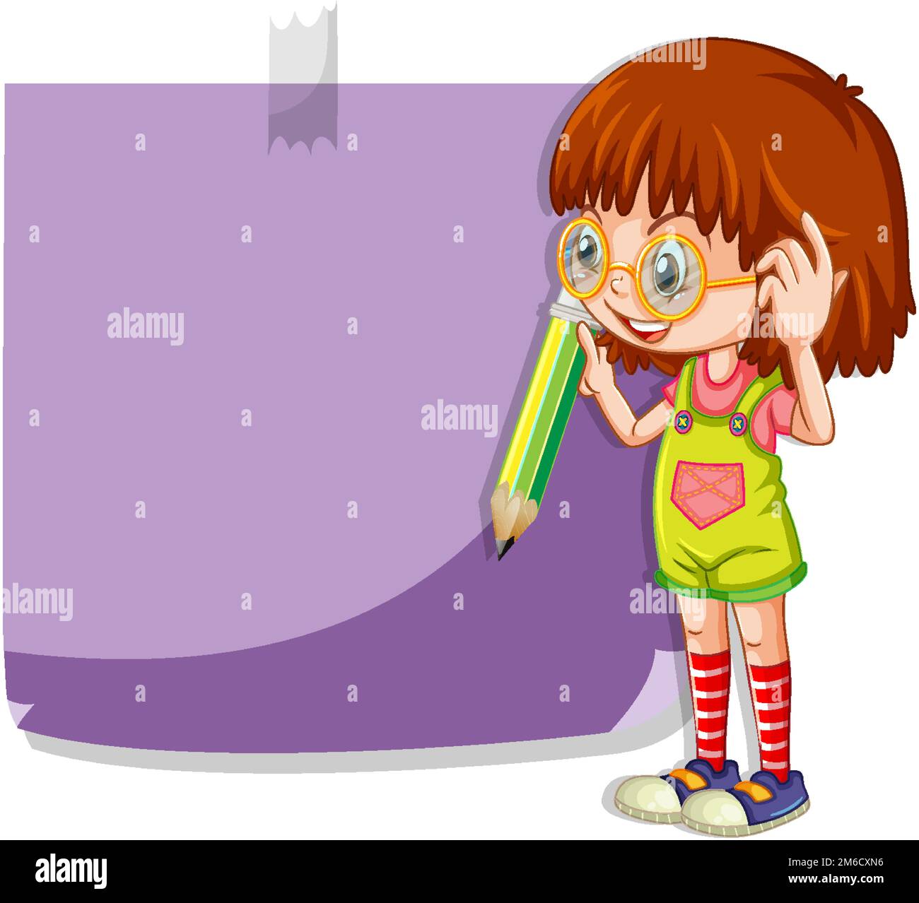 Cute girl cartoon character with colour notepad illustration Stock ...