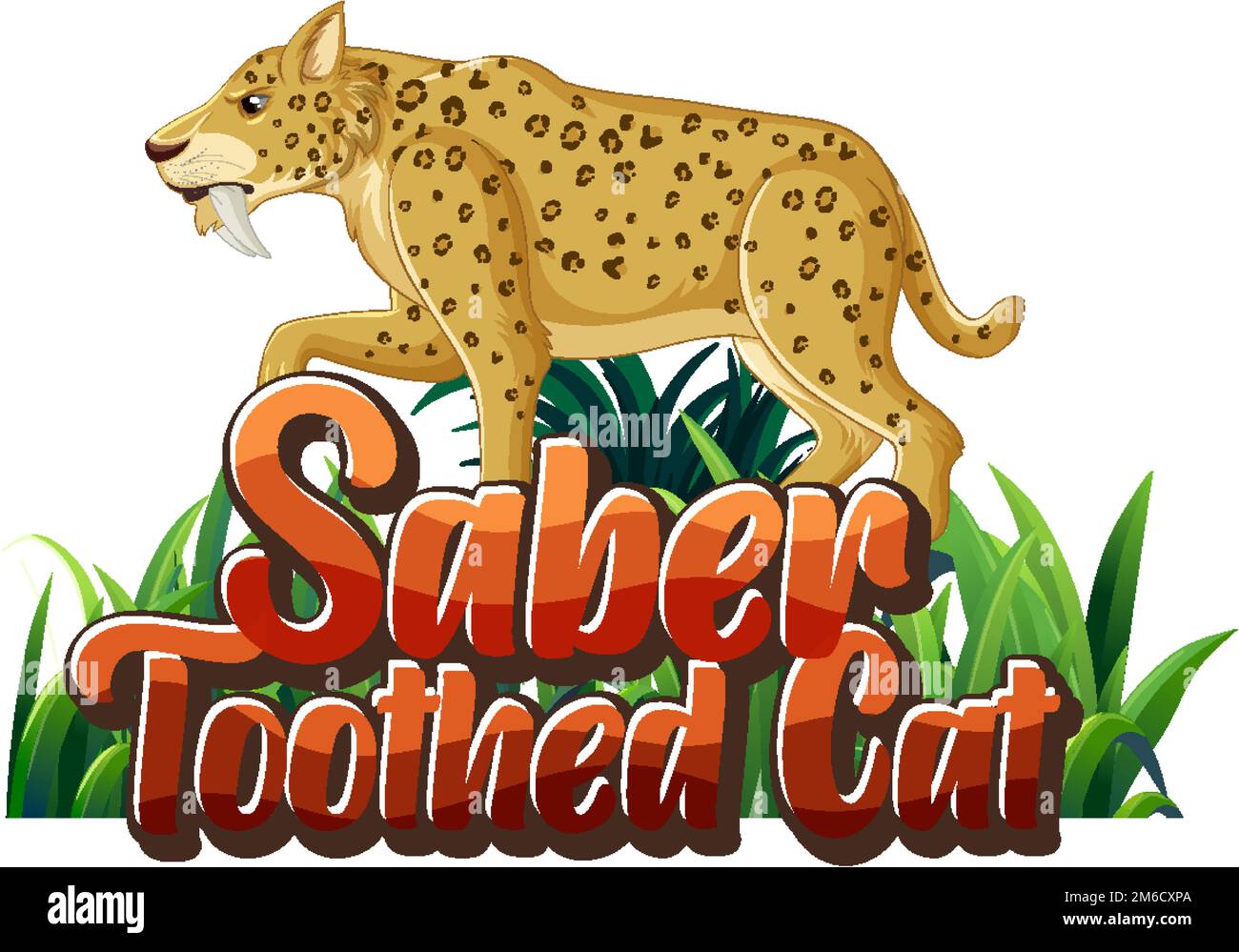 Saber toothed cat cartoon character logo illustration Stock Vector ...