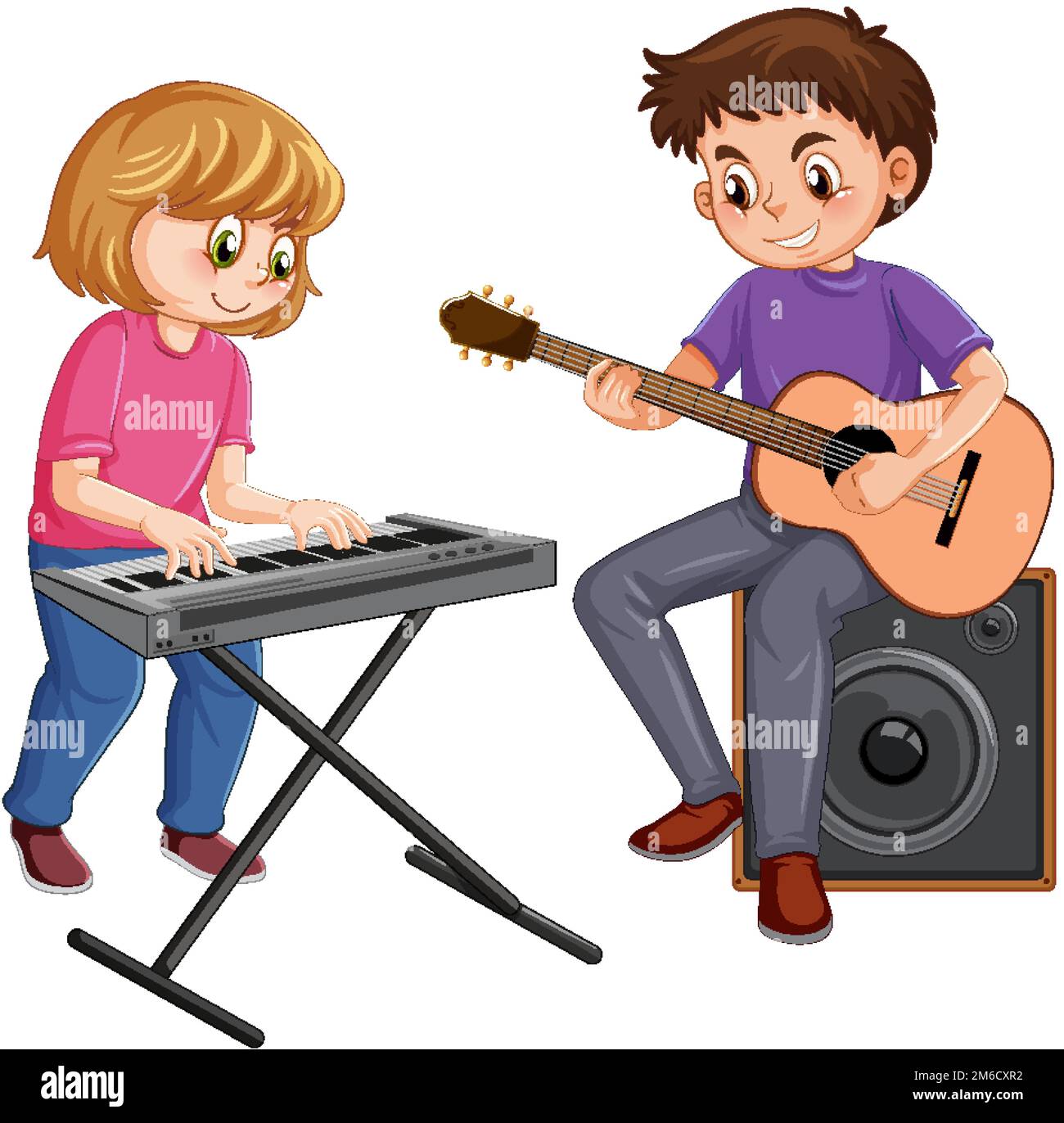 Two kids playing music instrument illustration Stock Vector Image & Art ...