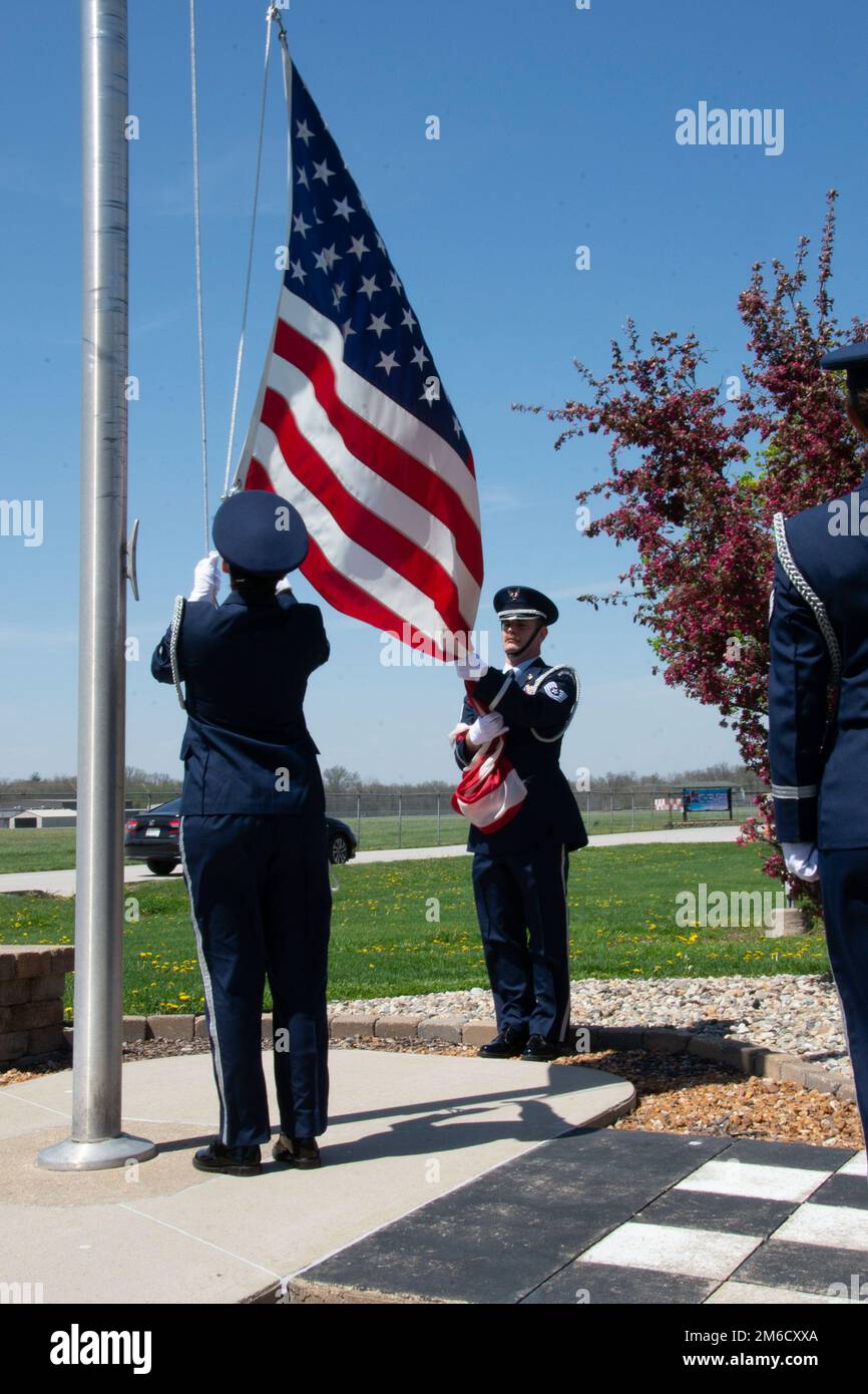 The 181st Intelligence Wing Base Honor Guard prepares to fold the flag ...
