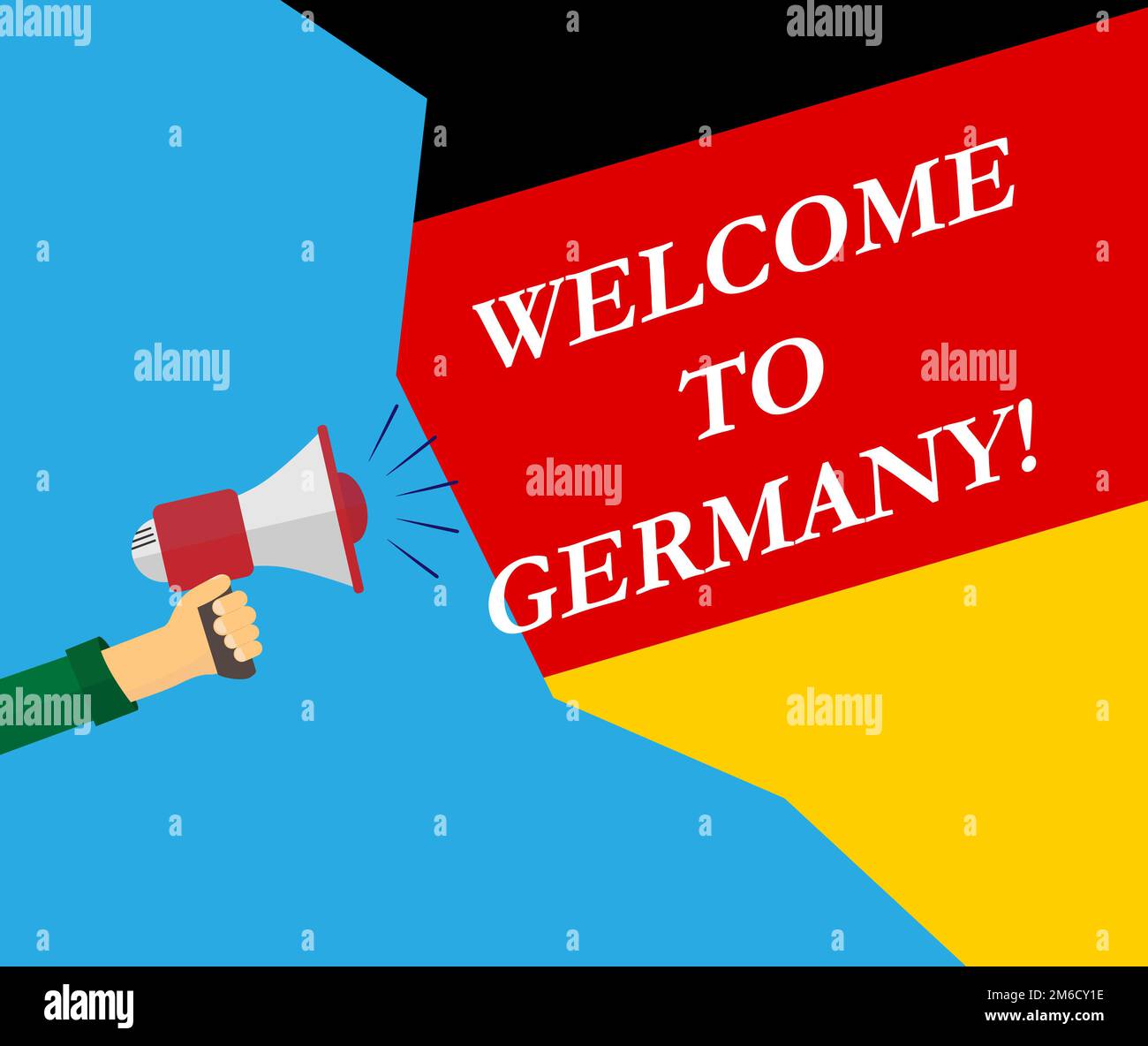 Hand with megaphone and the inscription Welcome to Germany Stock Photo ...