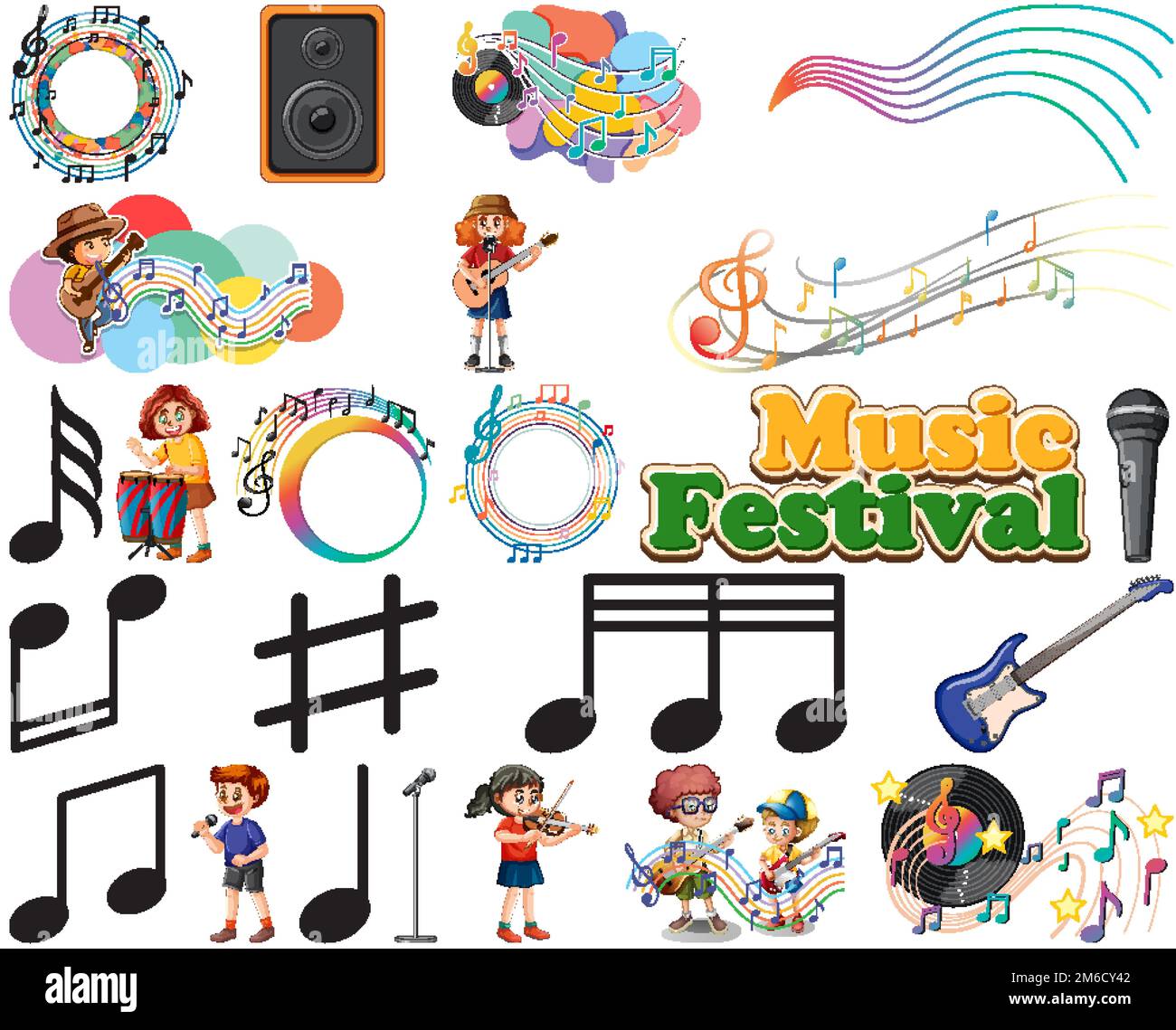 Kids musical instruments and music symbols set illustration Stock ...