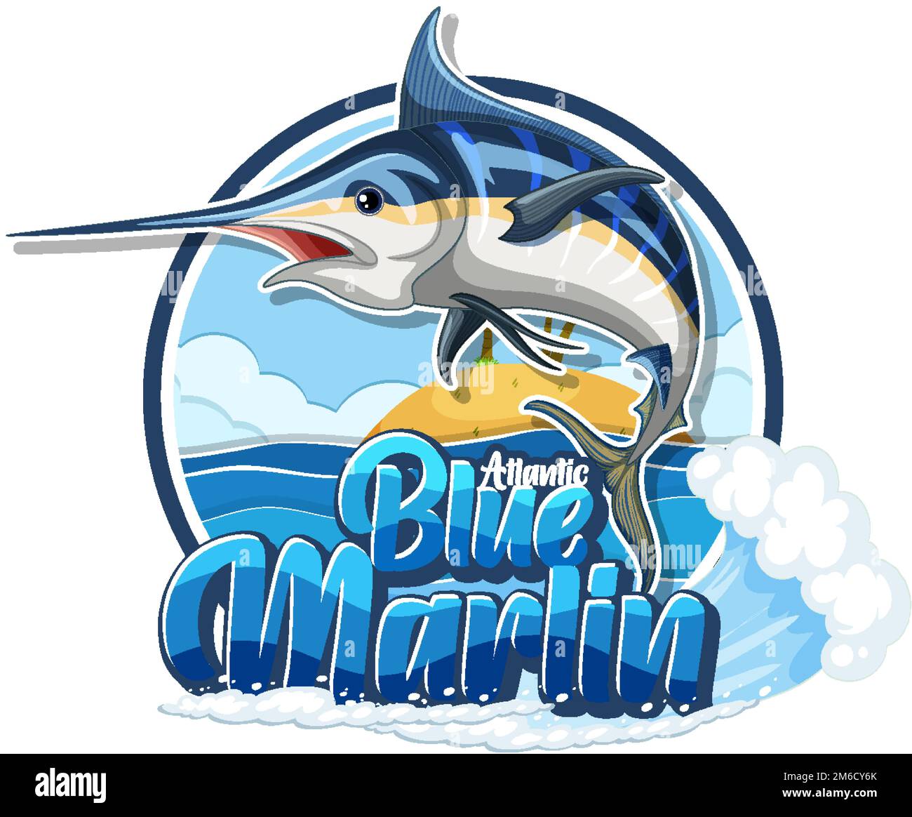 Blue marlin fish logo with carton character illustration Stock Vector ...