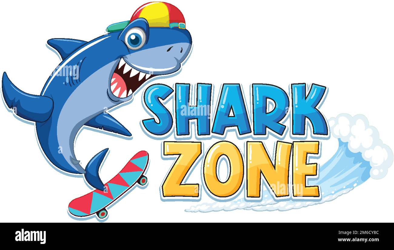 Shark zone icon with shark cartoon character illustration Stock Vector ...