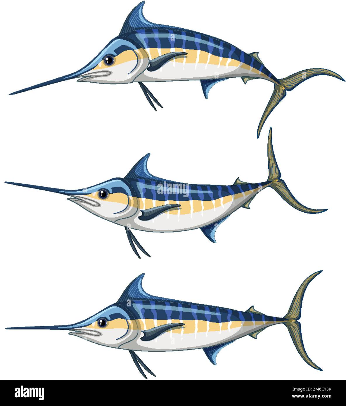 Blue marlin fish cartoon character in different poses illustration ...