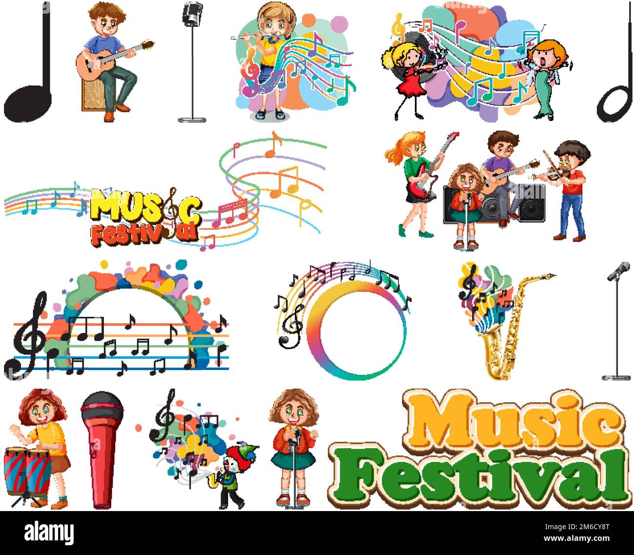 Kids musical instruments and music symbols set illustration Stock ...