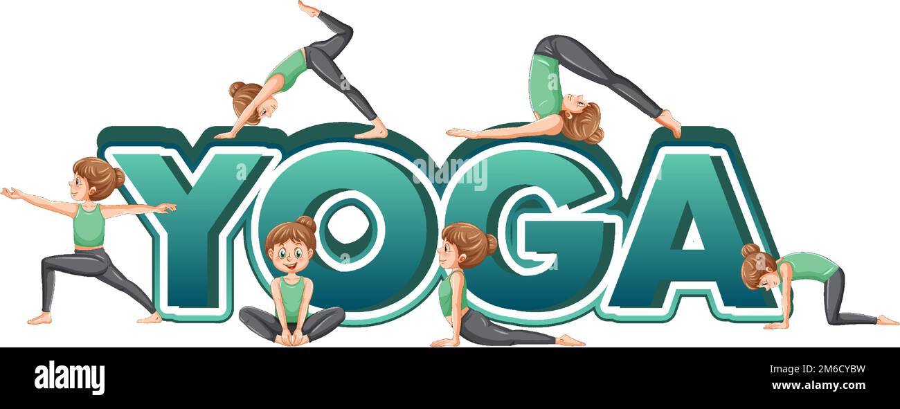 Yoga text banner with women practicing yoga illustration Stock Vector ...