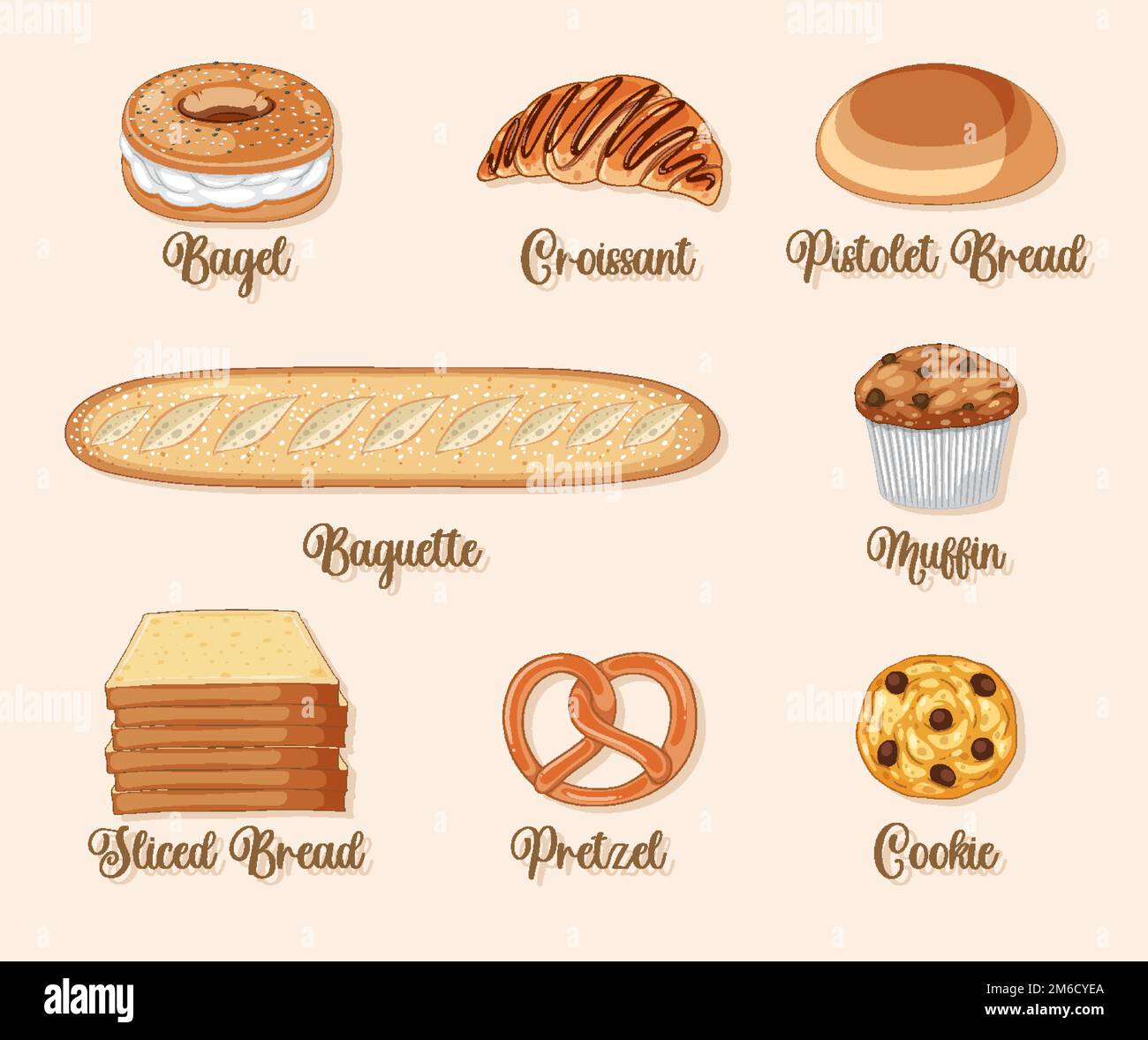 Set of bread and pastry bakery products illustration Stock Vector Image ...