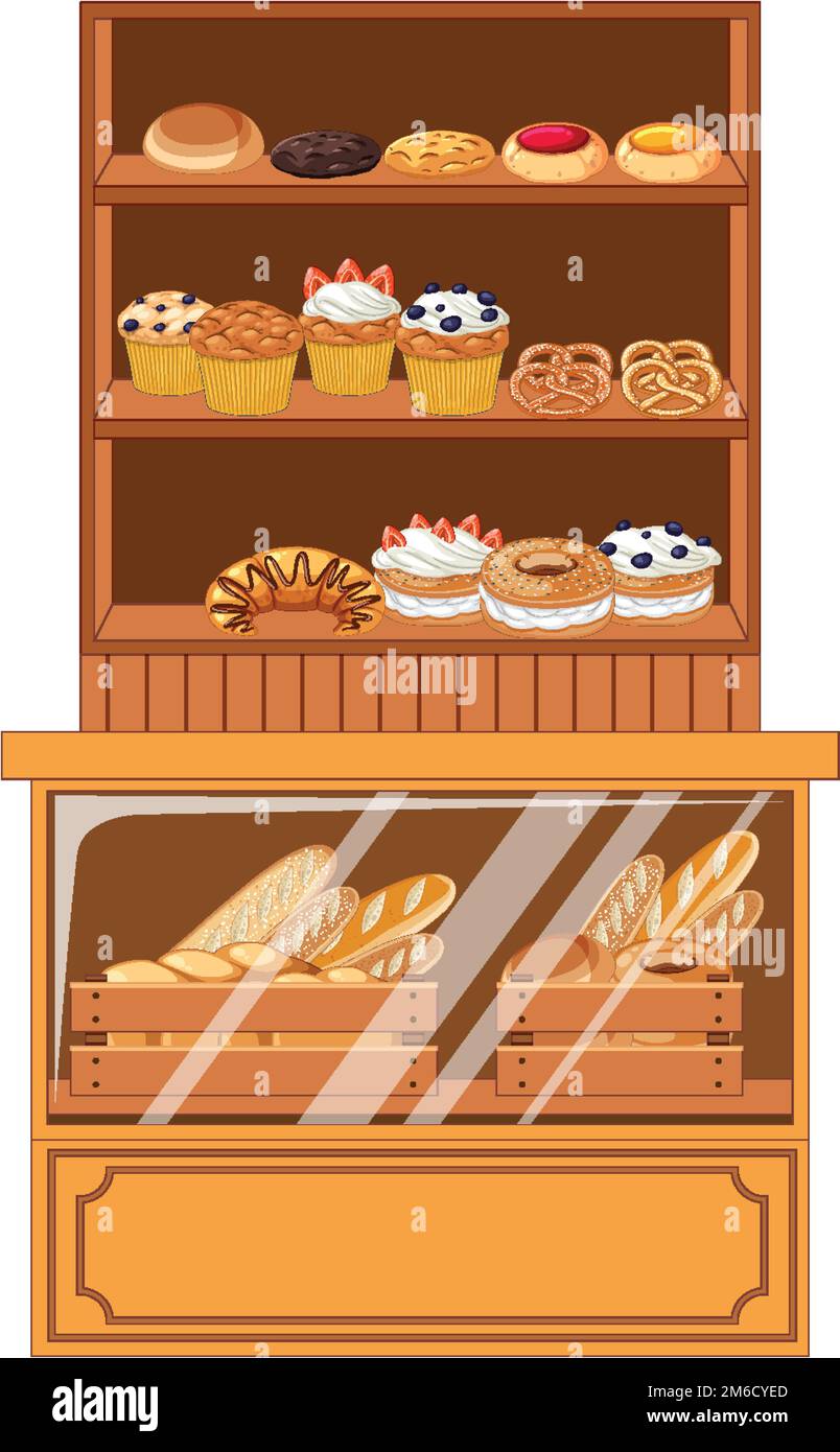 Bakery showcase with pastry products illustration Stock Vector Image ...