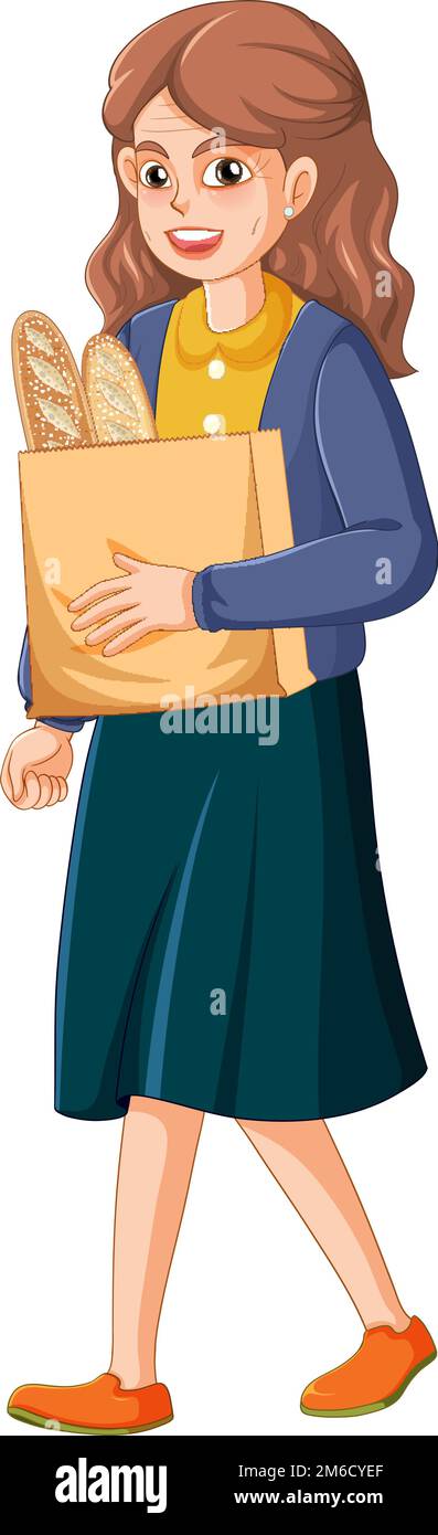 A woman shopping bread cartoon character illustration Stock Vector ...