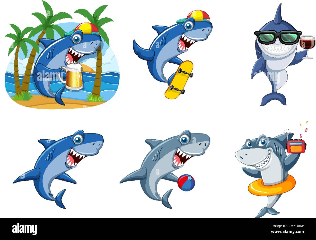 Different sharks in summer beach illustration Stock Vector Image & Art ...