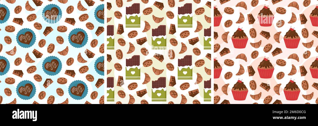 Set of Chocolate Seamless Pattern Design with Choco Decoration in ...