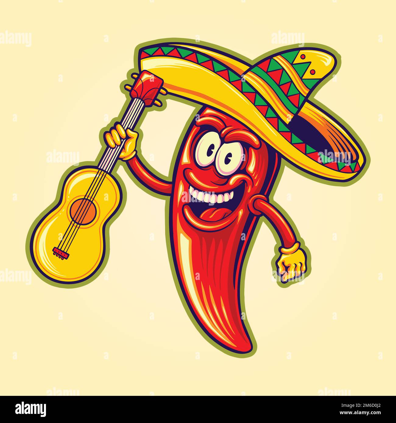 Mexican cinco de mayo chilli pepper guitar logo illustration vector ...