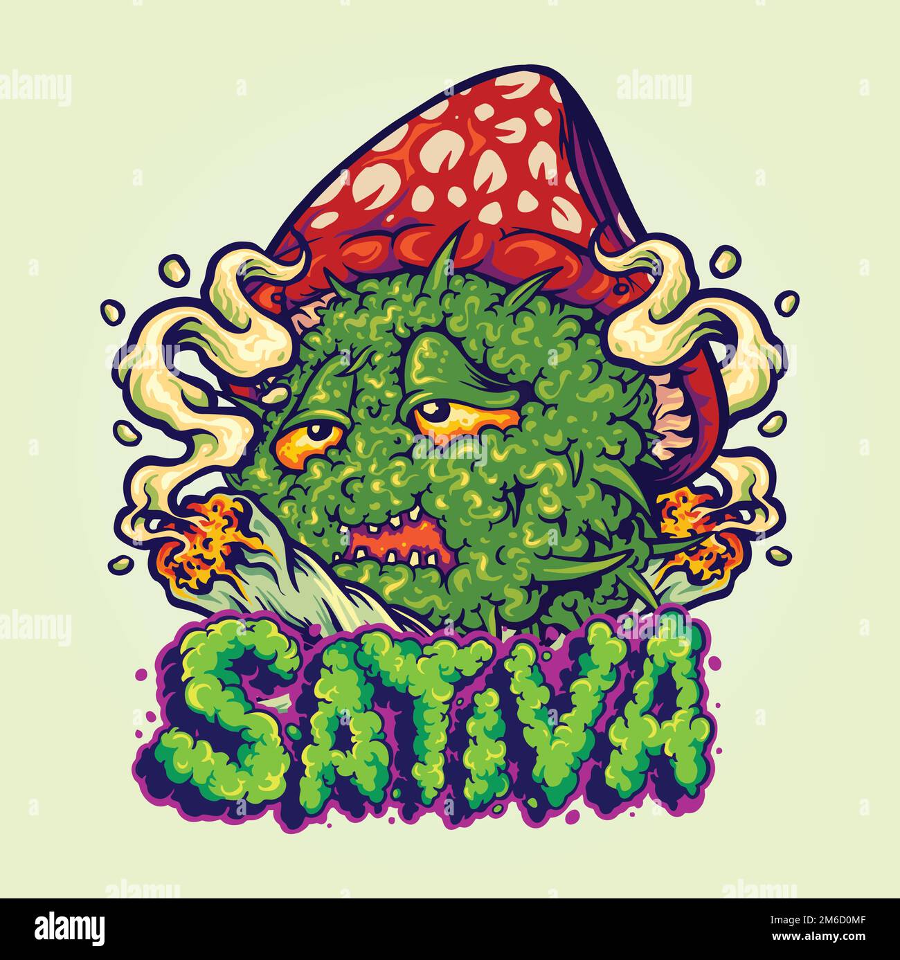 Mushrooms cannabis leaf hand lettering text illustration vector ...