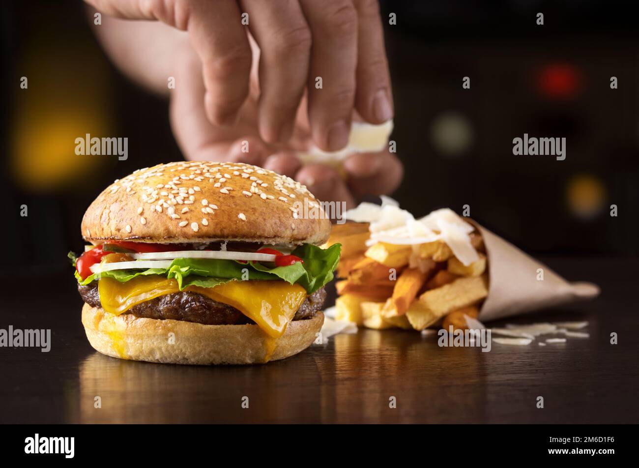 Beef burger prepared for serving Stock Photo - Alamy