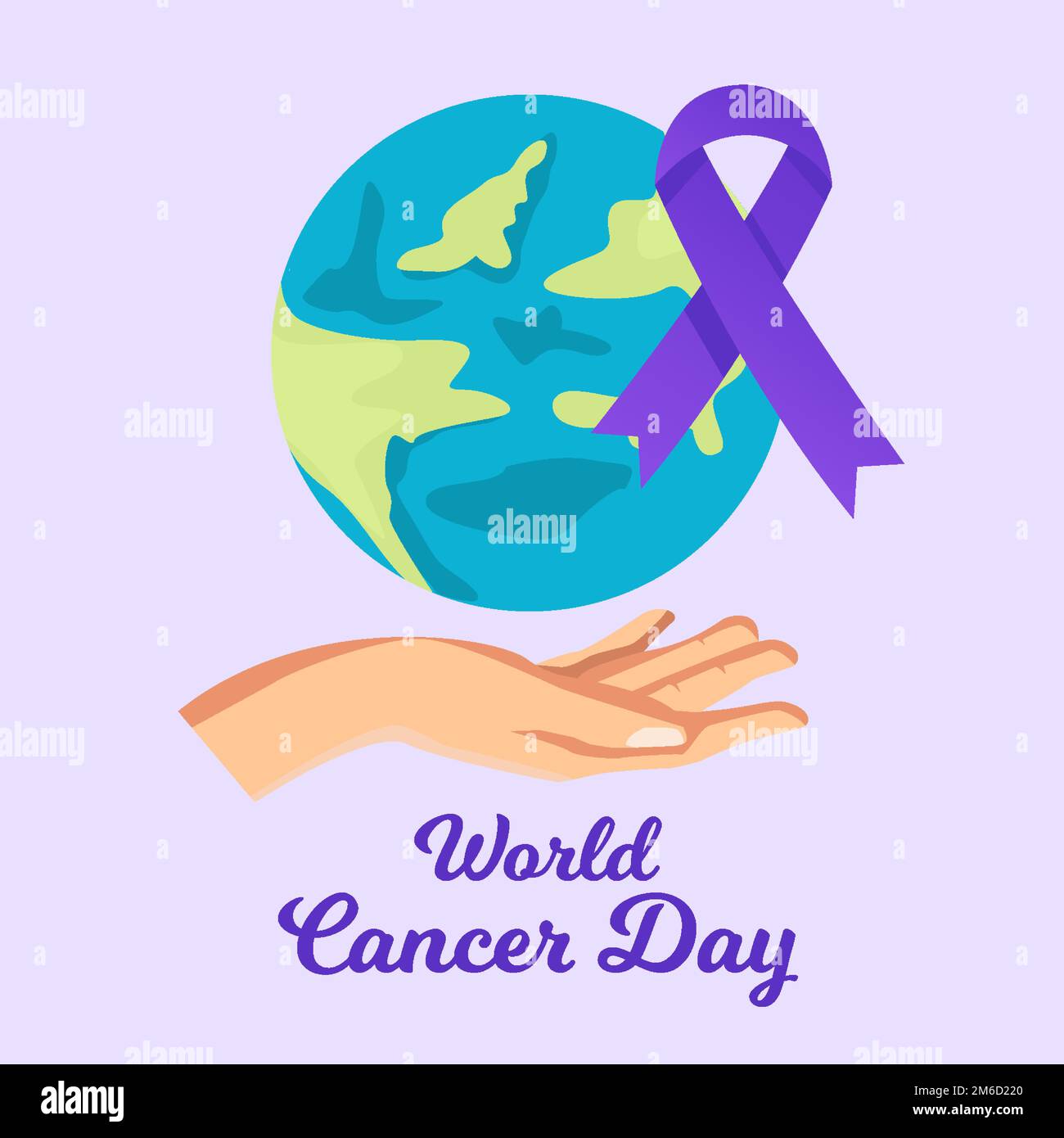 world cancer day with hand, earth, and purple ribbon Stock Vector Image ...