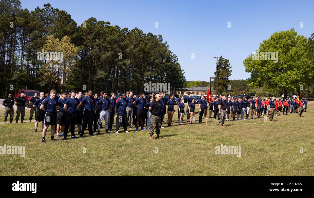 U.S. Marines and Poolees with Recruiting Station Richmond, 4th Marine Corps District stand in ...