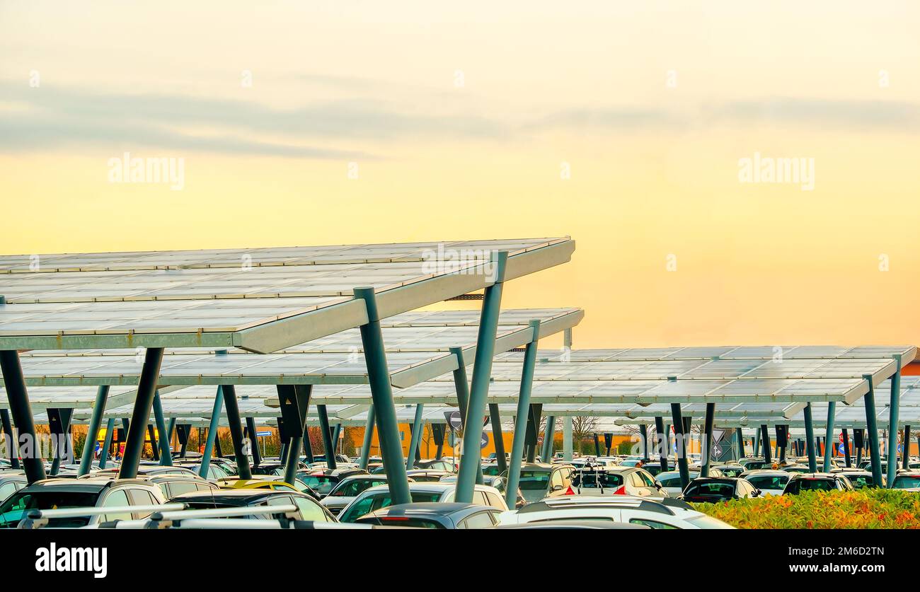 Solar panel parking canopy Stock Photo - Alamy