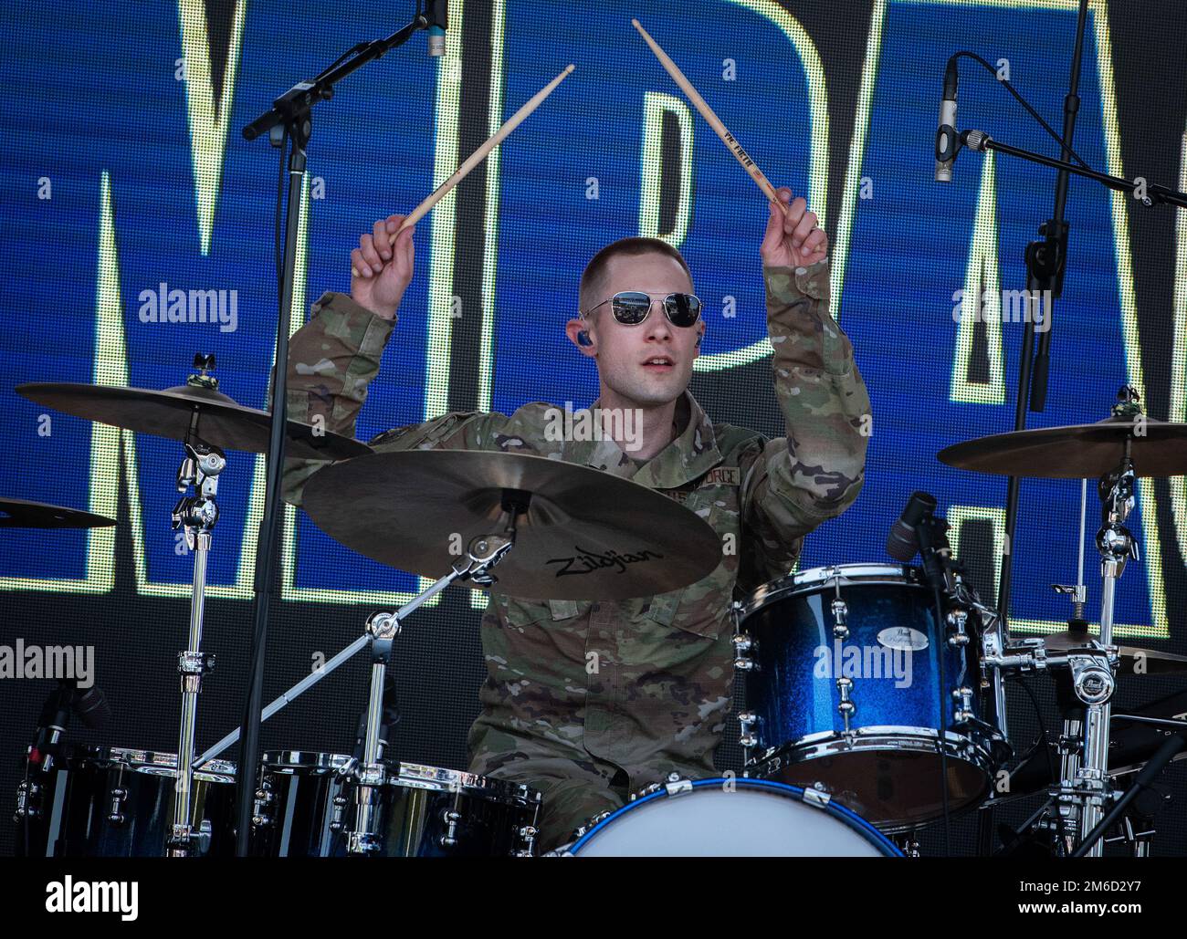 Master Sgt. Gabriel Staznik performs on the drums during the Air Force ...
