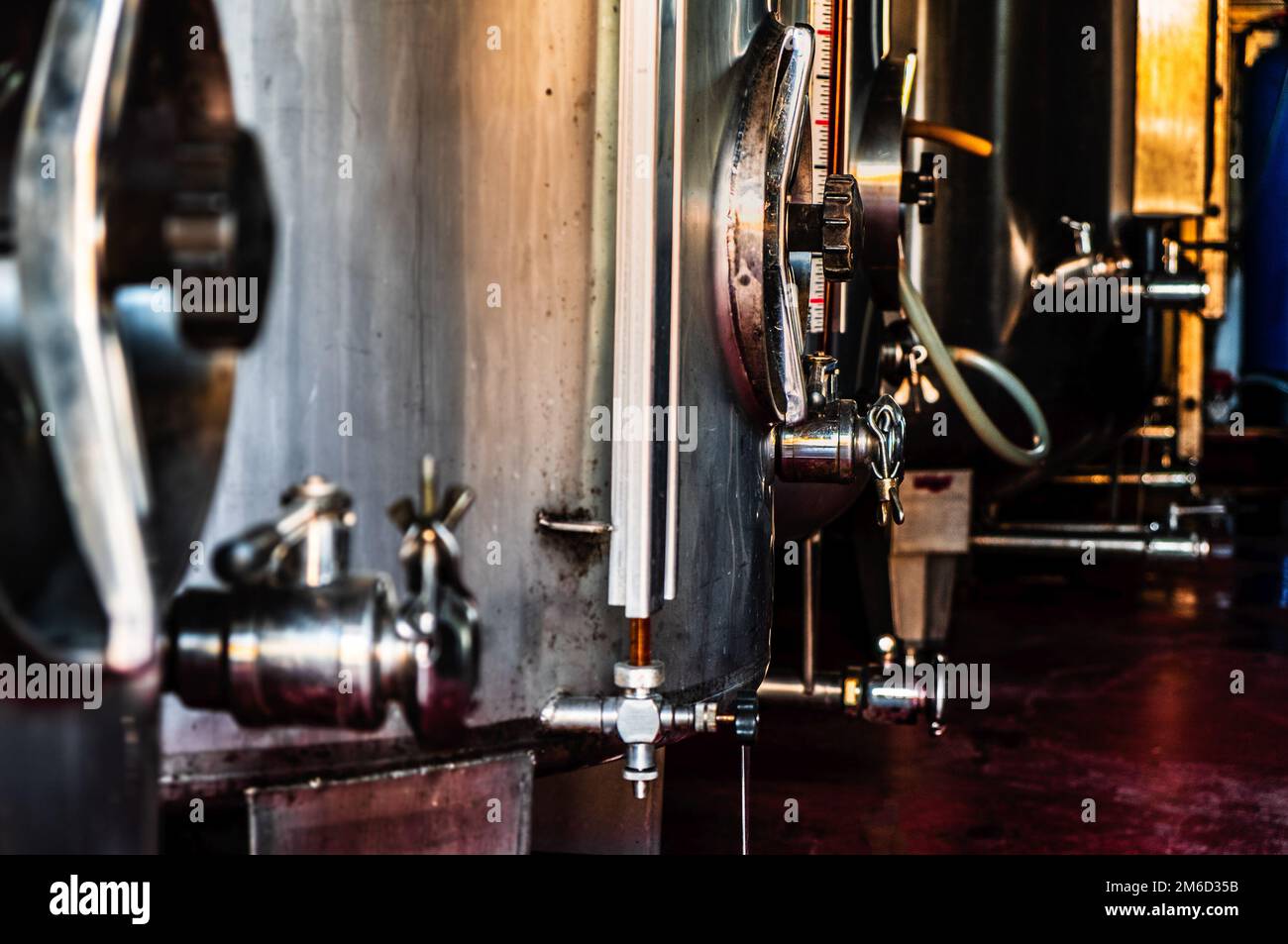 Vinery facility silos factory background faucet close up Stock Photo ...
