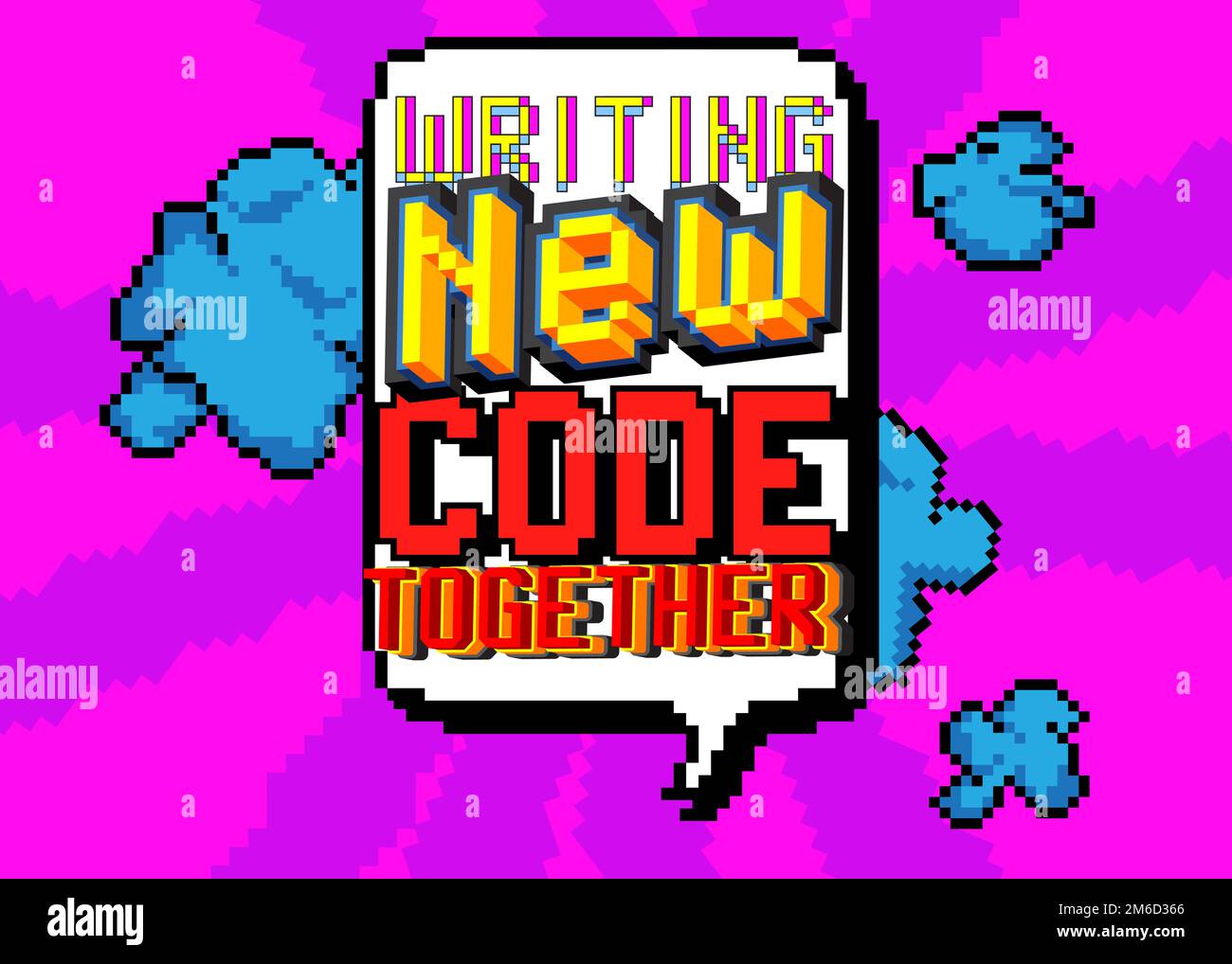 Writing New Code Together. Pixelated text with geometric graphic ...